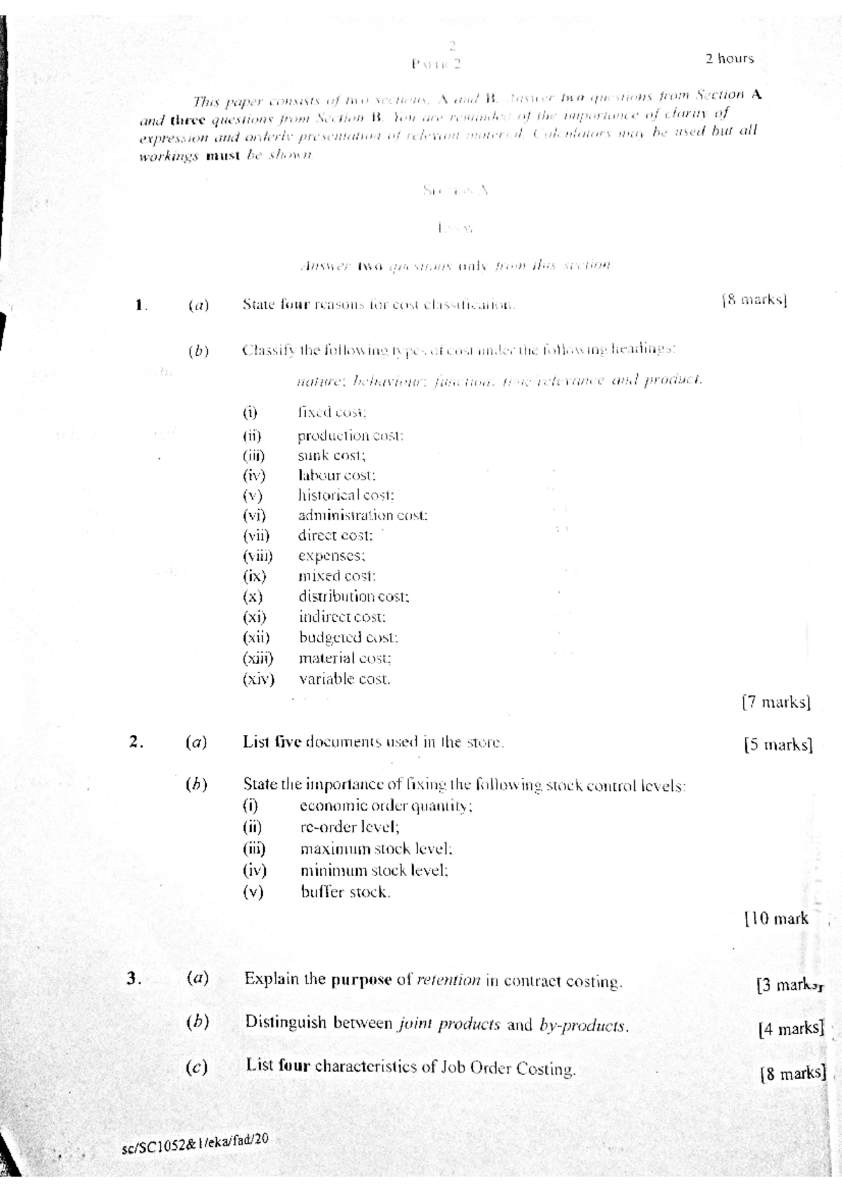 COST Accounting Wassce 2020 Theory & Practical questions with answers ...