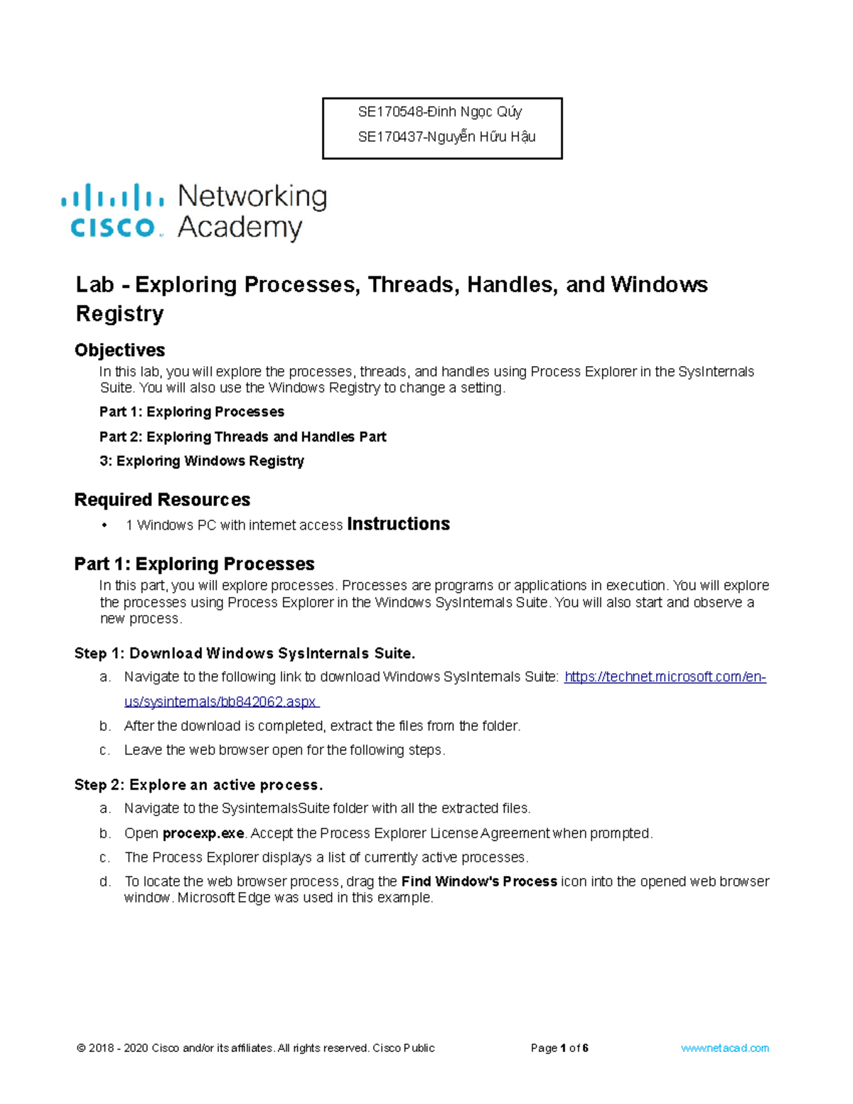 Information Assurance - Lab - Exploring Processes, Threads, Handles, and Windows Registry ...