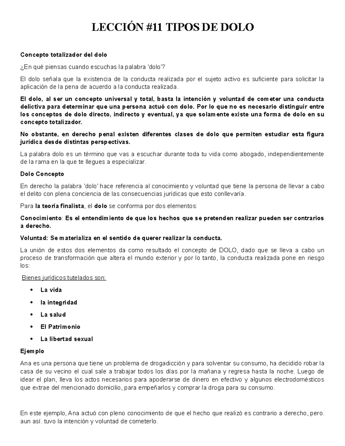 Lección 11. Tipos de Dolo - LECCIÓN #11 TIPOS DE DOLO Concepto ...