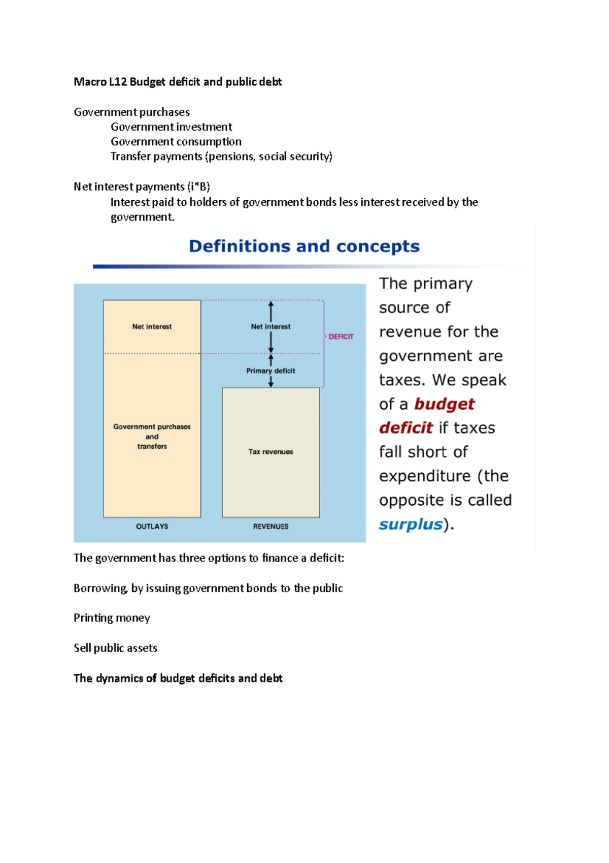 Macro L12 Budget deficit and public debt - Macro L12 Budget deficit and ...