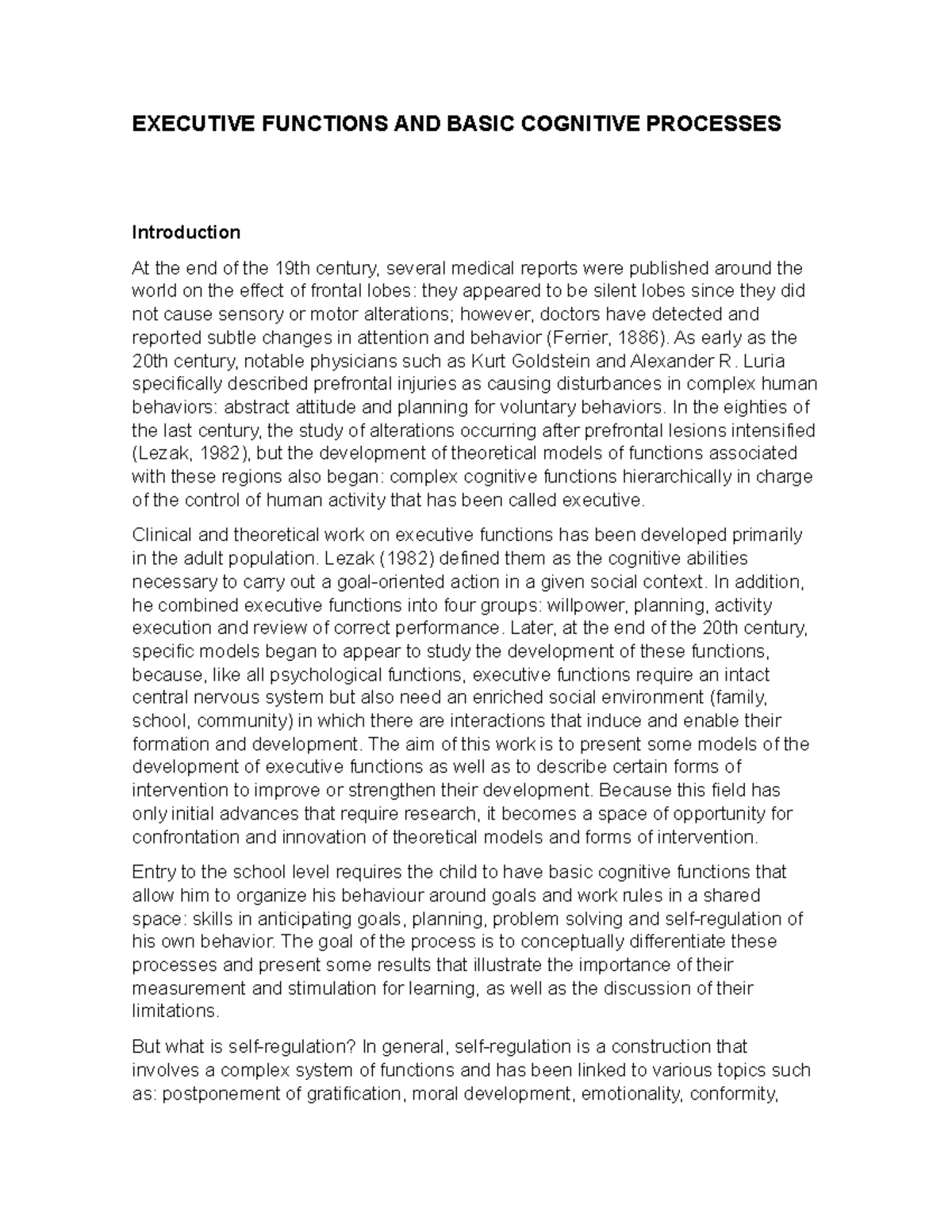 Executive functions and basic cognitive processes - EXECUTIVE FUNCTIONS ...