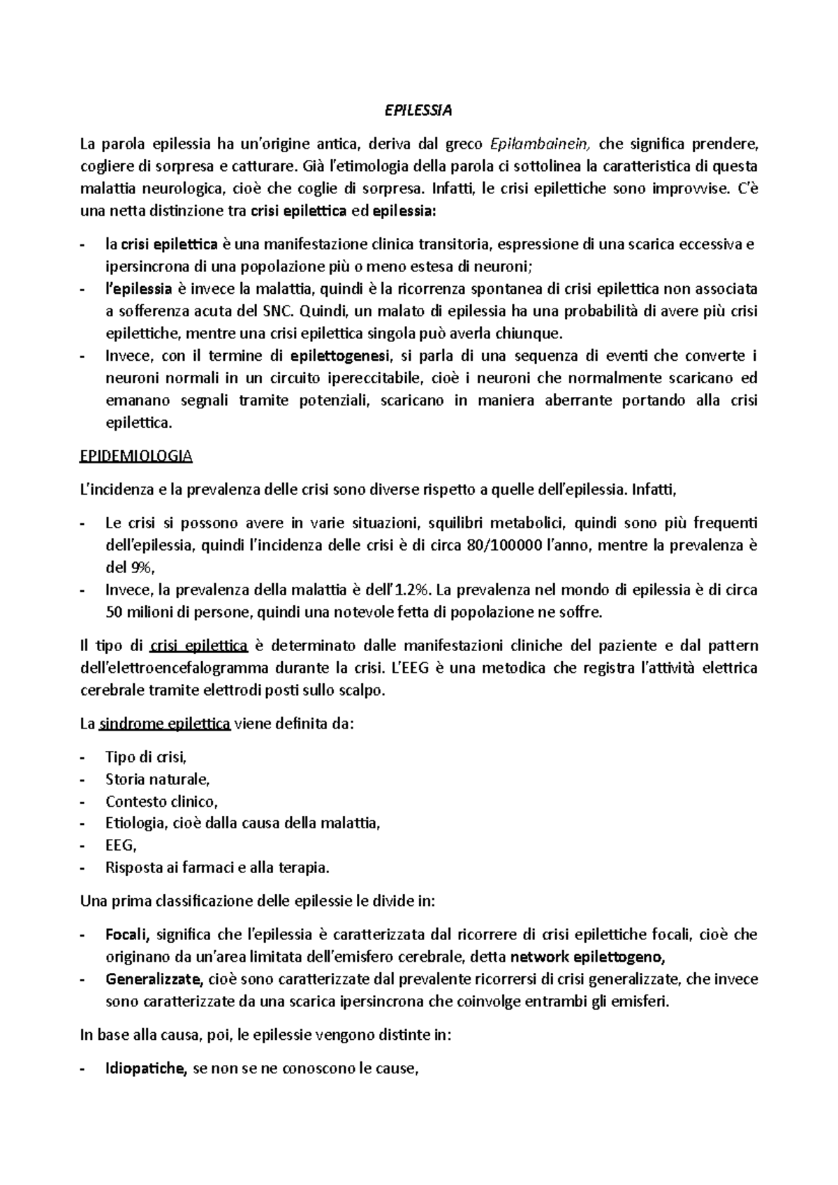 Le epilessie - Appunti delle lezioni del corso di Neurologia ...
