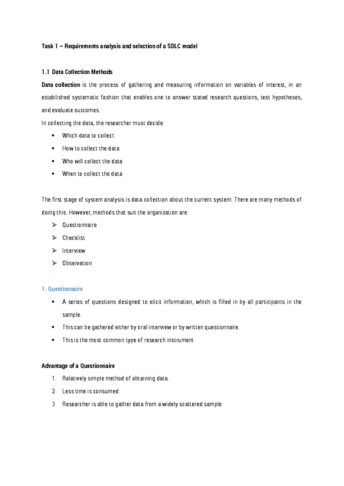 Task 1 - usefull - Task 1 – Requirements analysis and selection of a ...