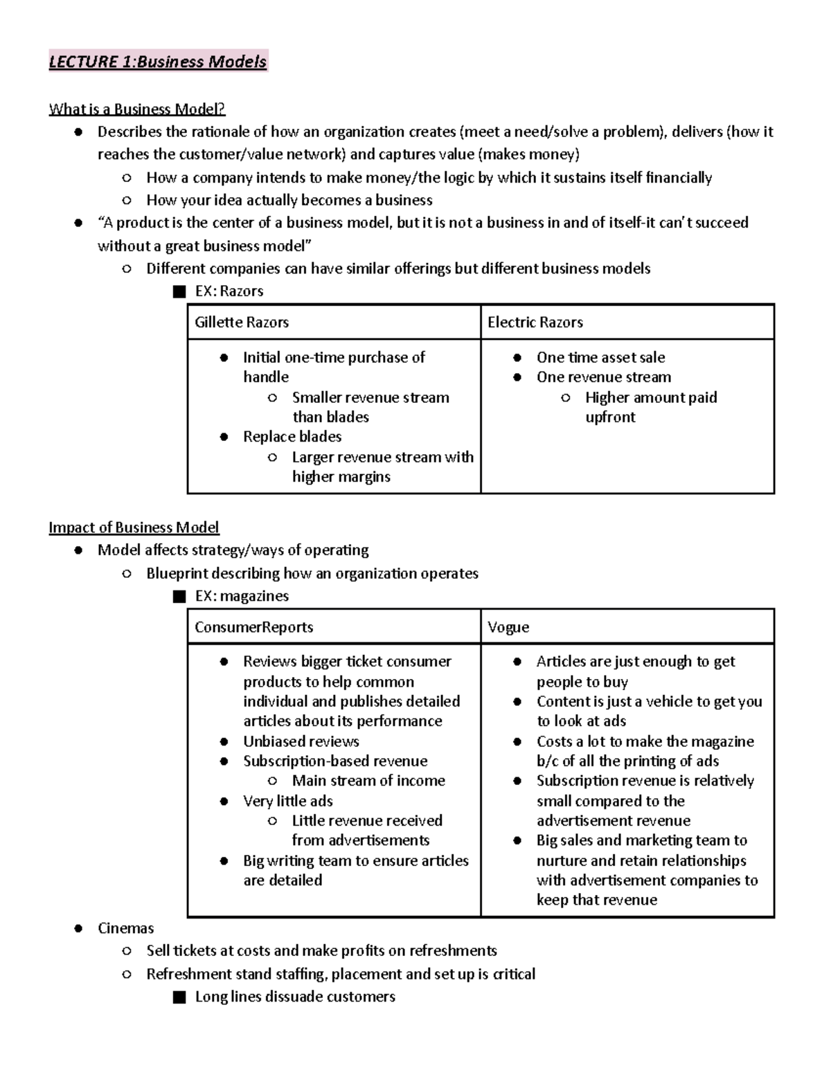 Midterm Notes - LECTURE 1:Business Models What is a Business Model ...
