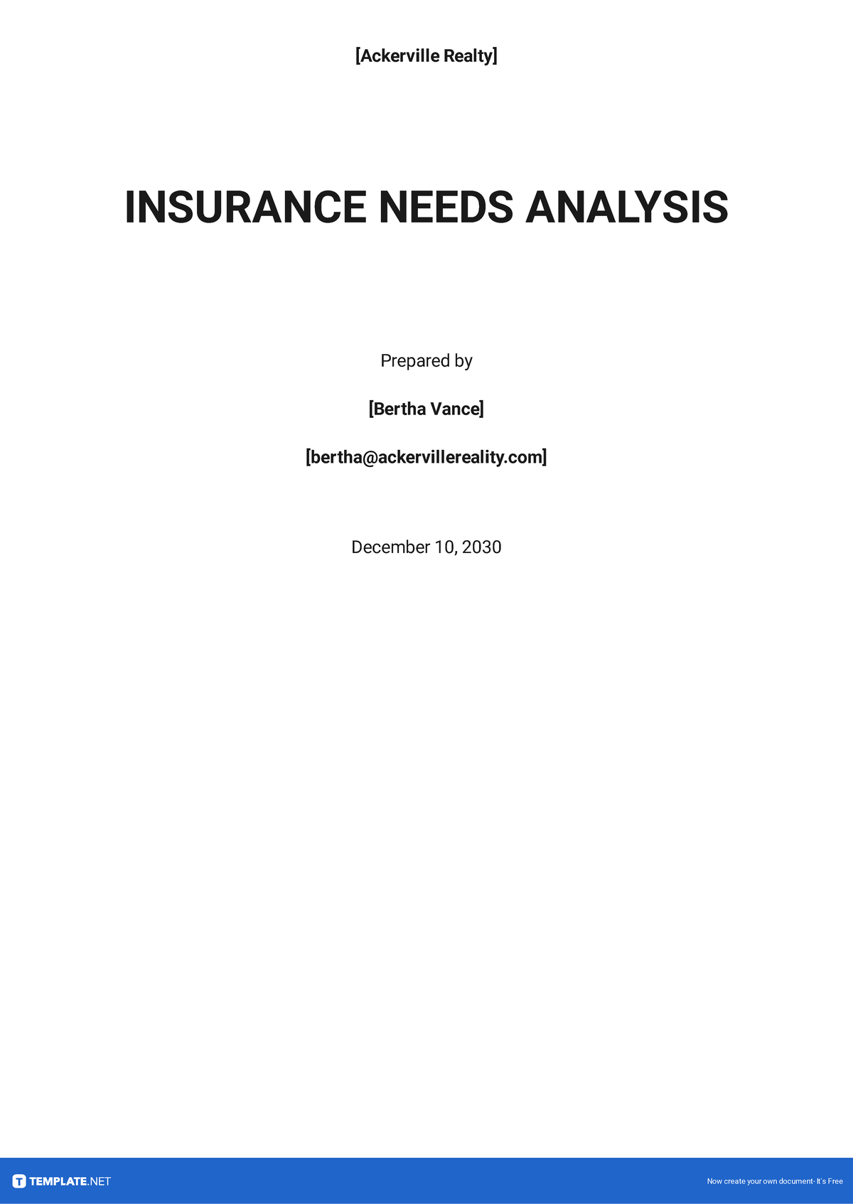 Copy of Free Insurance Needs Analysis Template - [Ackerville Realty ...