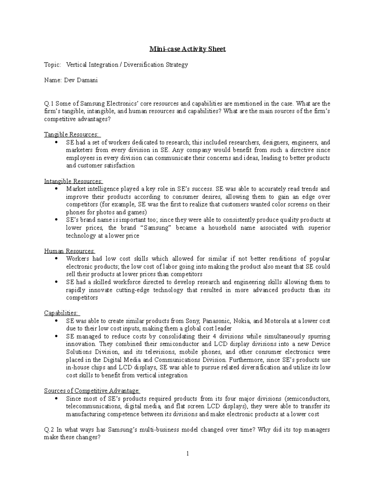 Week 11-2 Minicase Activity Sheet - Mini-case Activity Sheet Topic ...