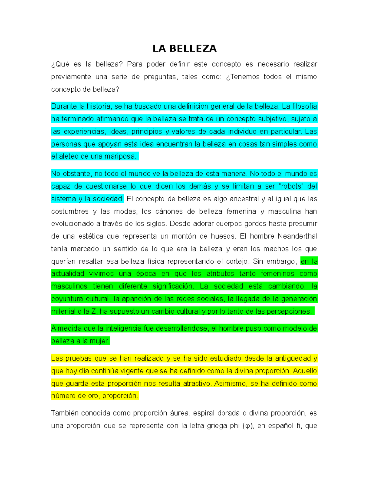 LA Belleza - nada - LA BELLEZA ¿Qué es la belleza? Para poder definir ...