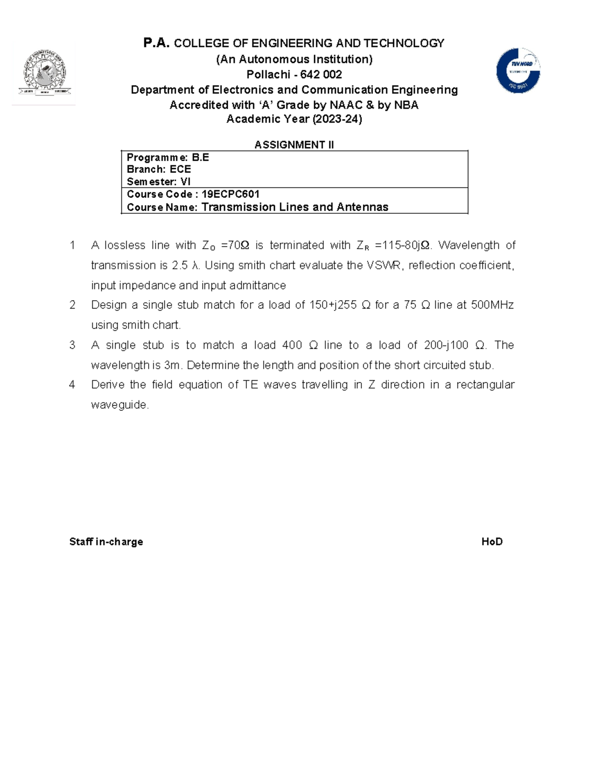 Assignment II - P. COLLEGE OF ENGINEERING AND TECHNOLOGY (An Autonomous ...