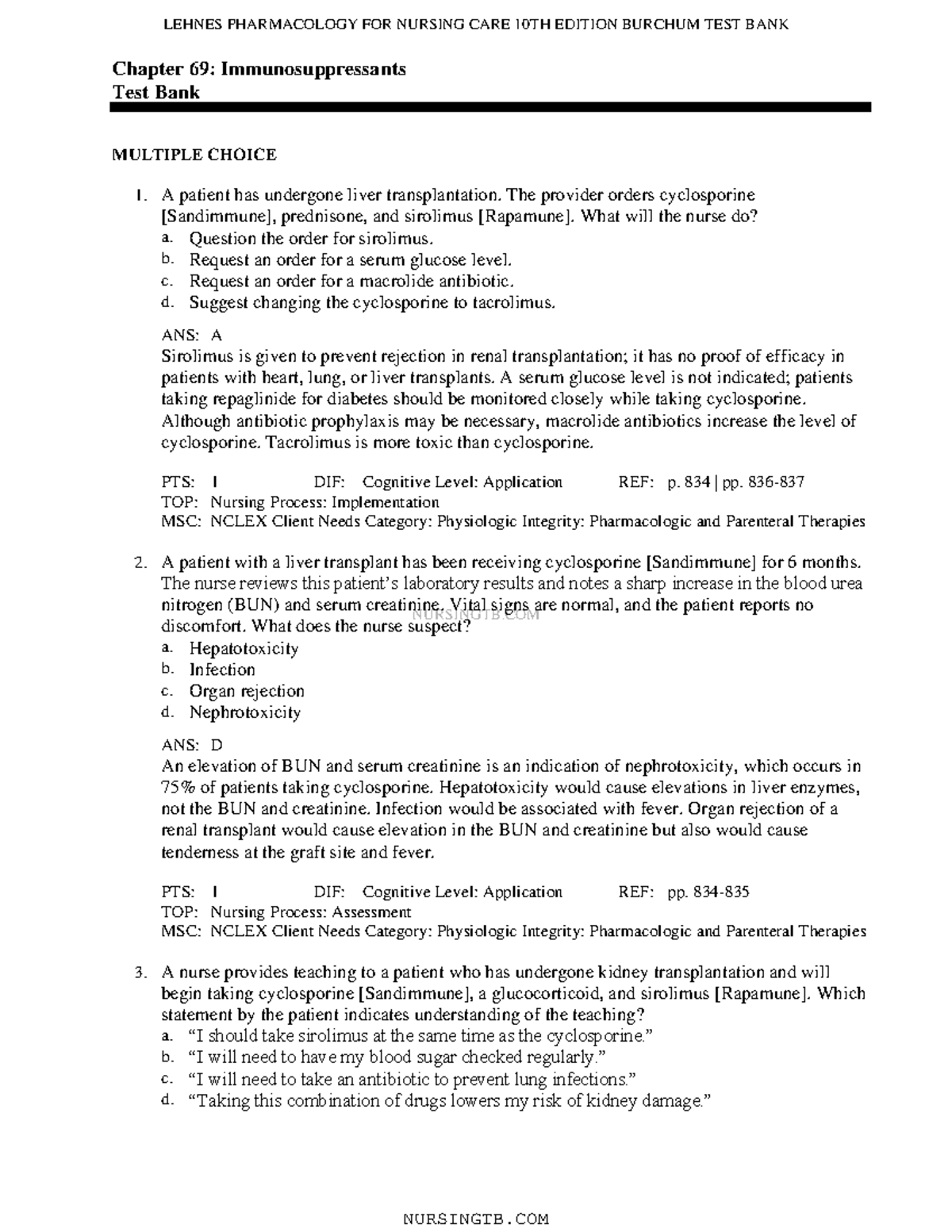 C69 - practice questions to help understand chapter 69 - NURSINGTB ...