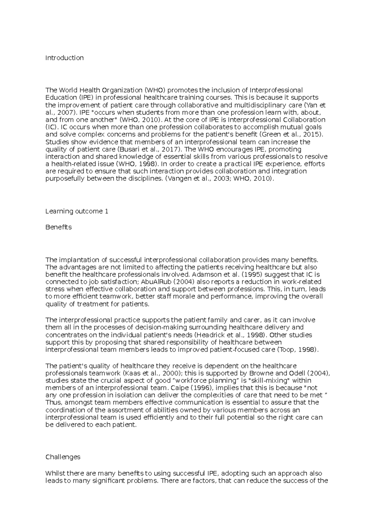 Introduction - coursework - Introduction The World Health Organization ...