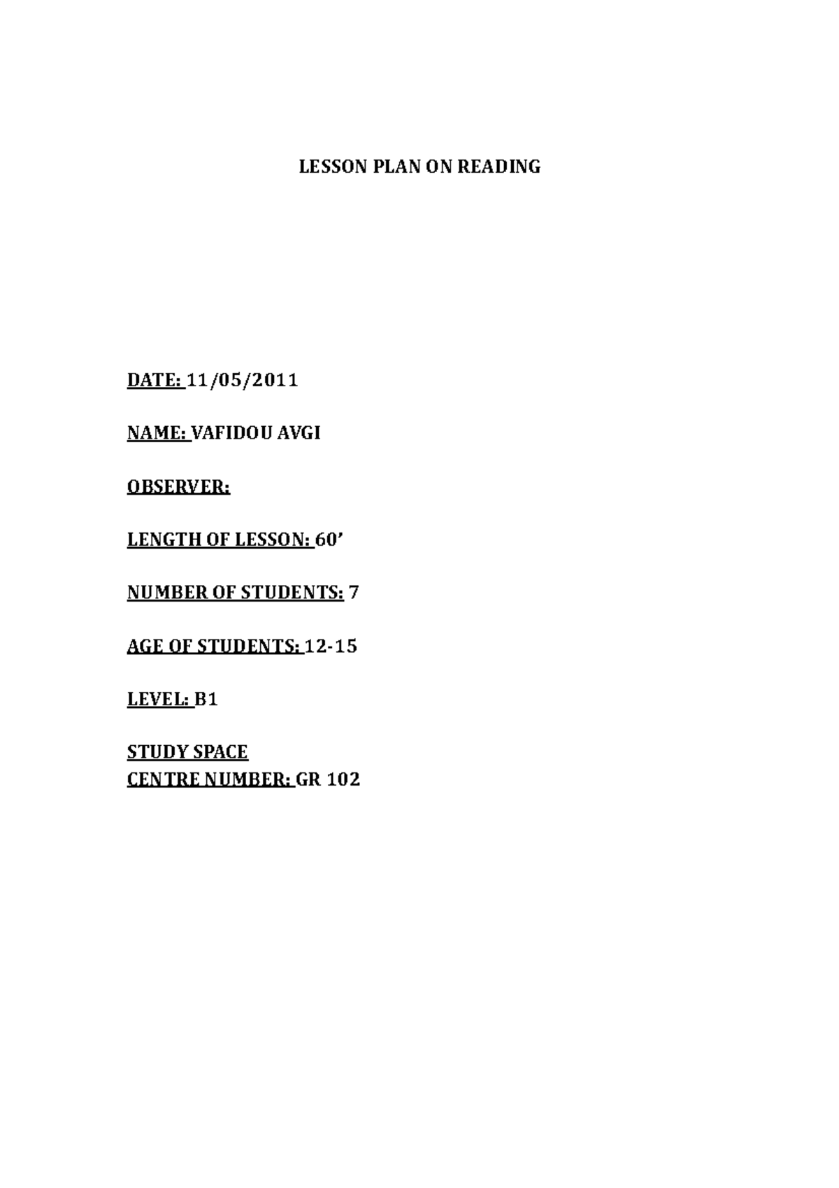 Lesson plan on reading authentic texts - LESSON PLAN ON READING DATE ...