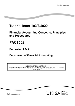 FAC1502 Study unit 1 2021 - FAC Financial Accounting I: Financial ...