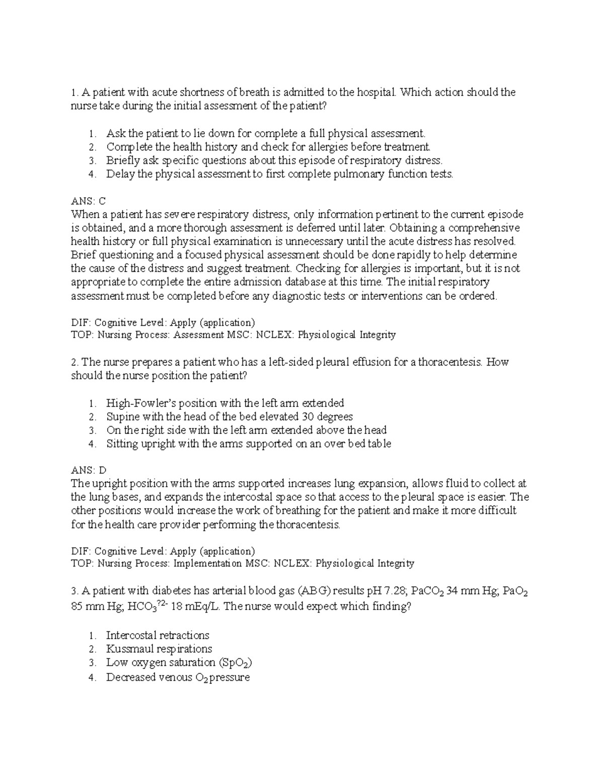 Ch 20 lewis test bank - 1. A patient with acute shortness of breath is ...
