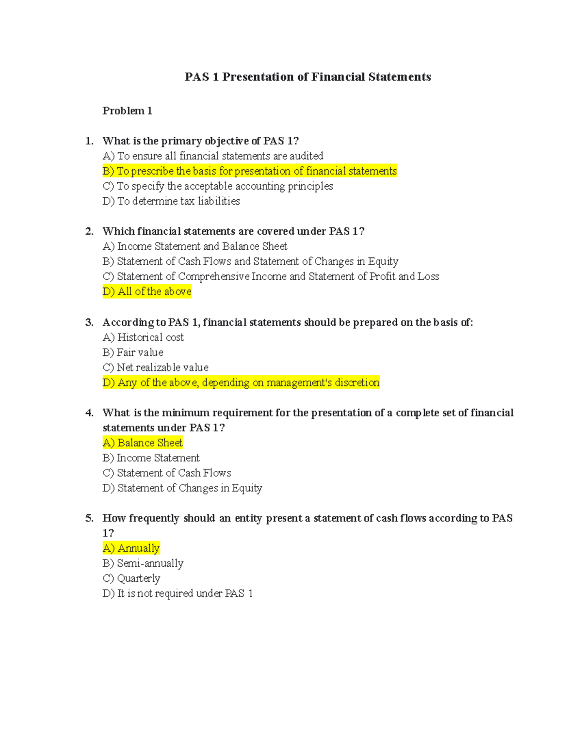 PAS 1 PFS - Q&A 1 - Multiple Choices with ANSWERS - PAS 1 Presentation ...