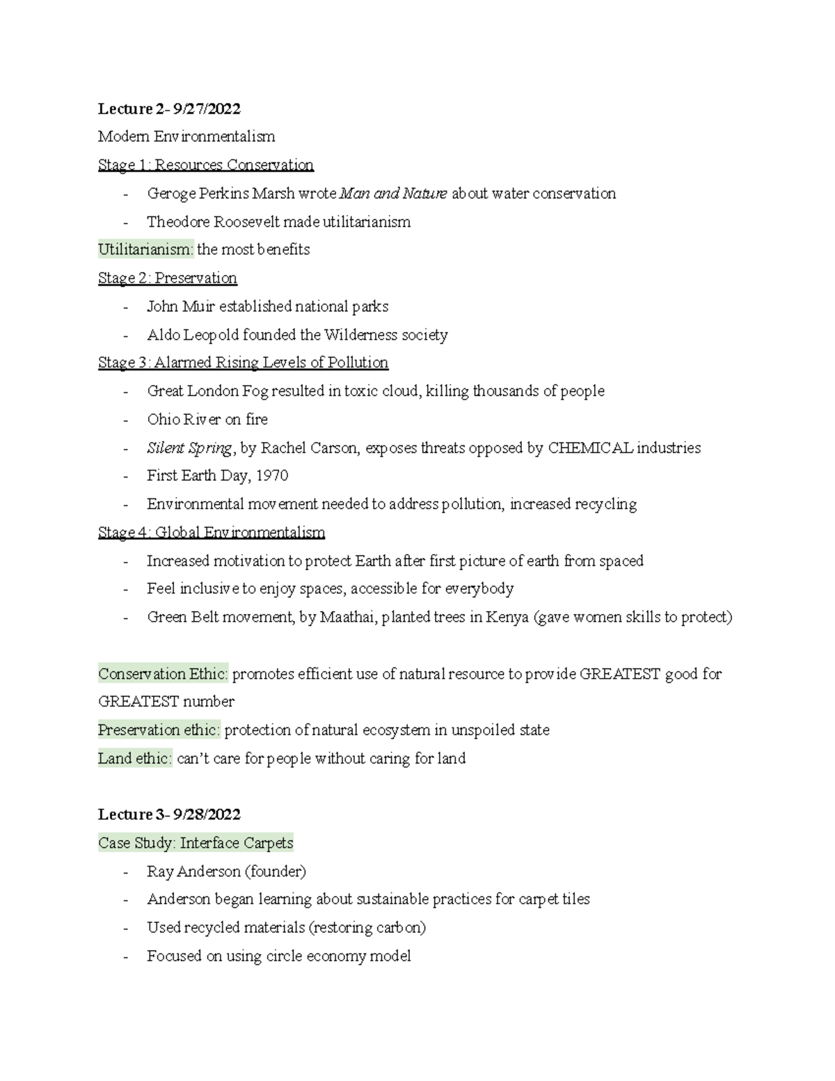 ENVR 30 - Class notes - Lecture 2- 9/27/ Modern Environmentalism Stage ...