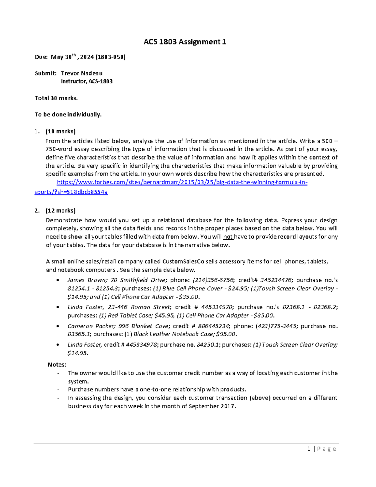 Assignment 1 1803 050 Summer - 1 | P a g e ACS 1803 Assignment 1 Due: May 30th , 2024 (1803- 050 ...