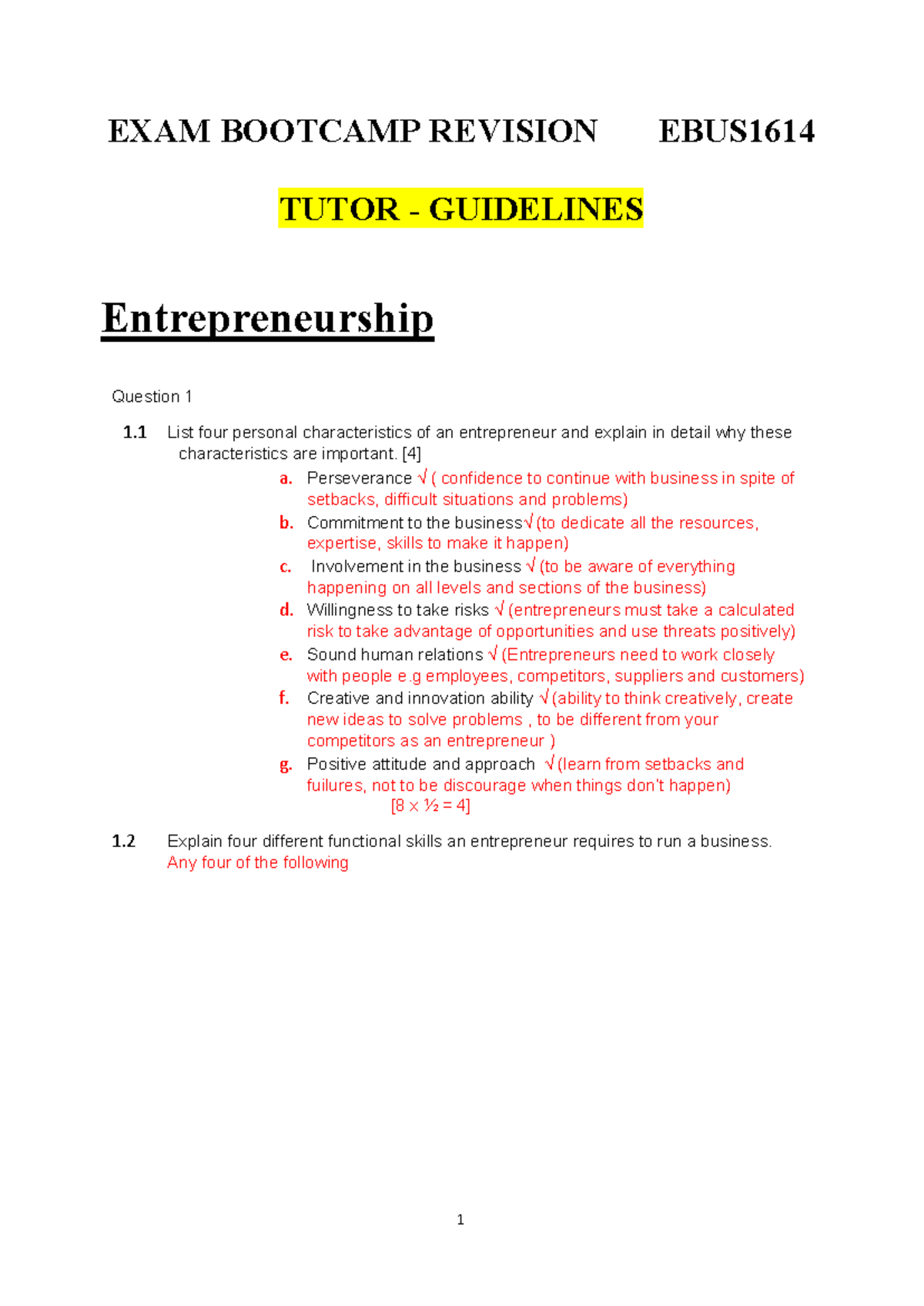 EBUS1614 EXAM Bootcamp - Tutor Guidelines - EXAM BOOTCAMP REVISION EBUS TUTOR - GUIDELINES - Studocu