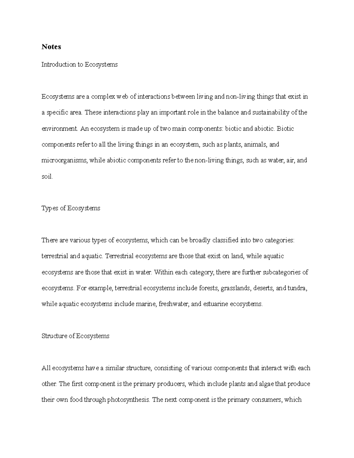 Ecosystem’s Overview - In conclusion, ecosystems are complex webs of ...