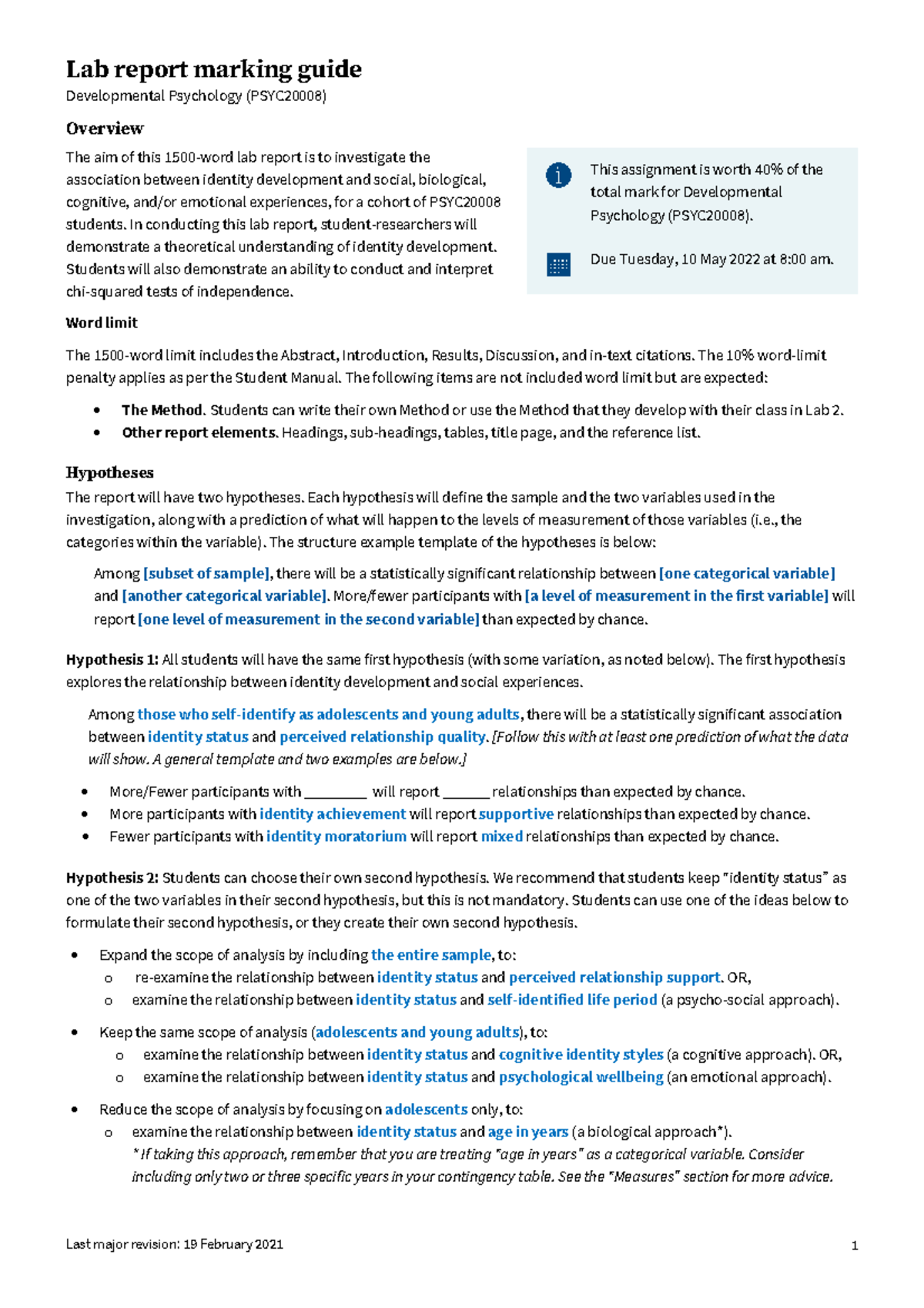 PSYC20008 2022 lab report guide - Lab report marking guide ...