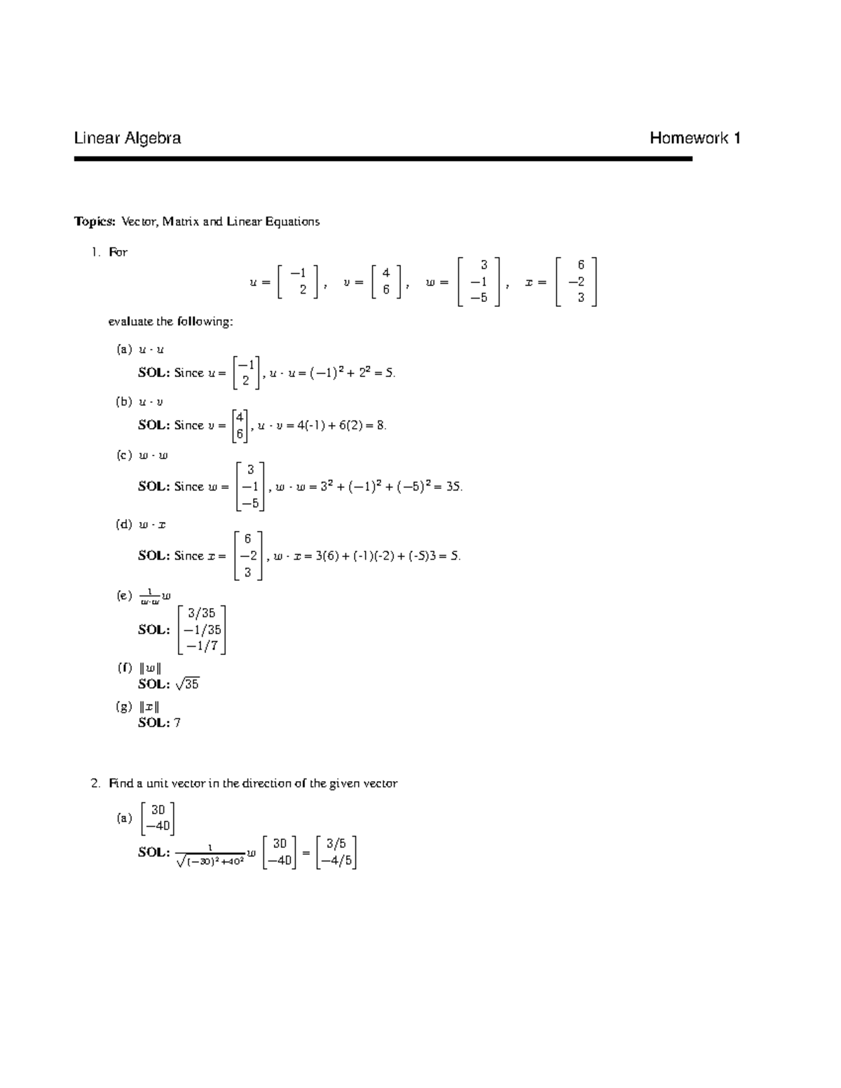 고려대 21년도 전산수학 과제 1번 - 백승준 교수 강의 - Linear Algebra Homework 1 Topics:Vector, Matrix and Linear ...