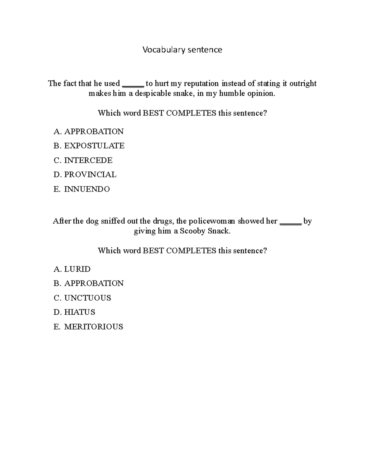 Vocabulary sentence unit 1 - Vocabulary sentence The fact that he used ...