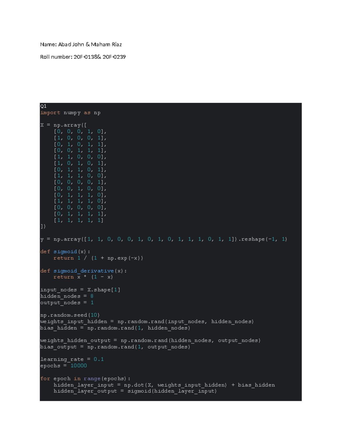 Assignment on kmeans - Name: Abad John & Maham Riaz Roll number: 20F-0138& 20F- Q import - Studocu