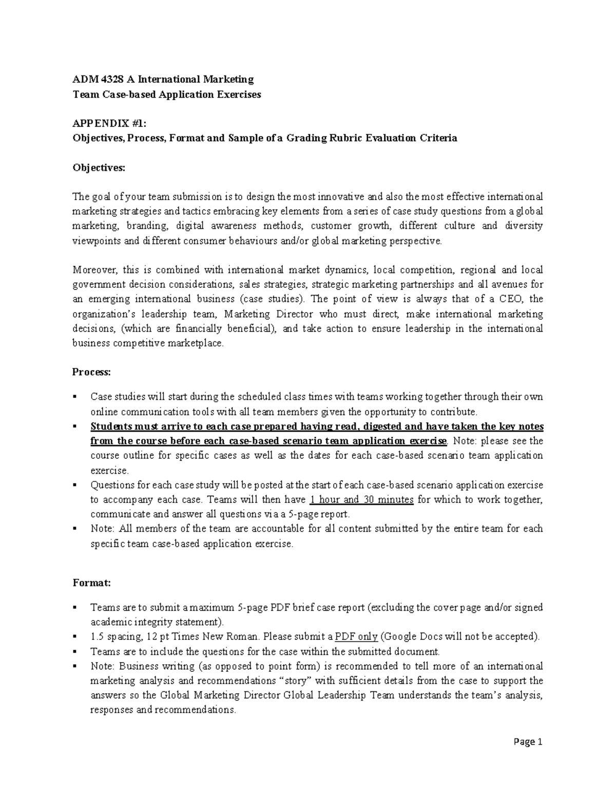 Team Case Grading Rubric Evaluation Critieria - ADM 4328 A ...