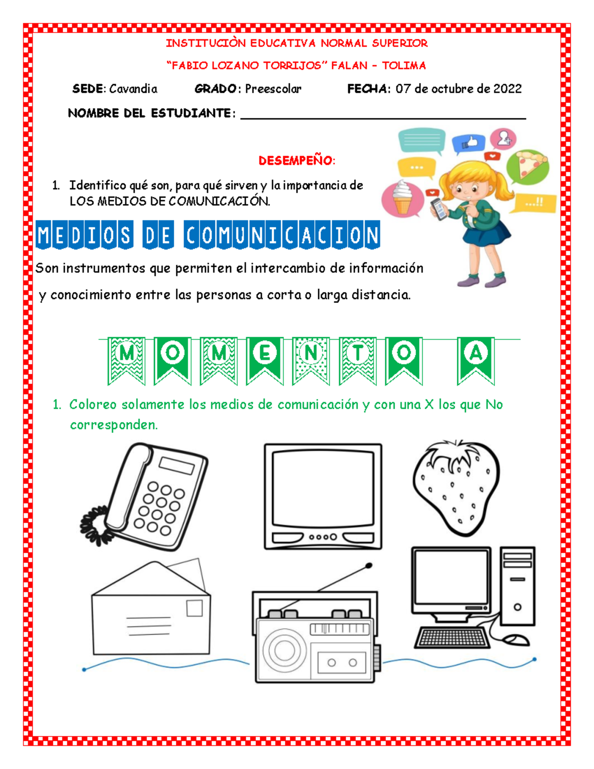 Preescolar- Medios DE Comunicacion - INSTITUCI“N EDUCATIVA NORMAL SUPERIOR