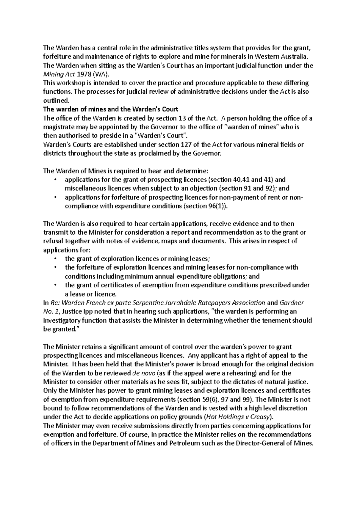 The Mining Warden and the Warden’s Court- Practice and Procedure and ...