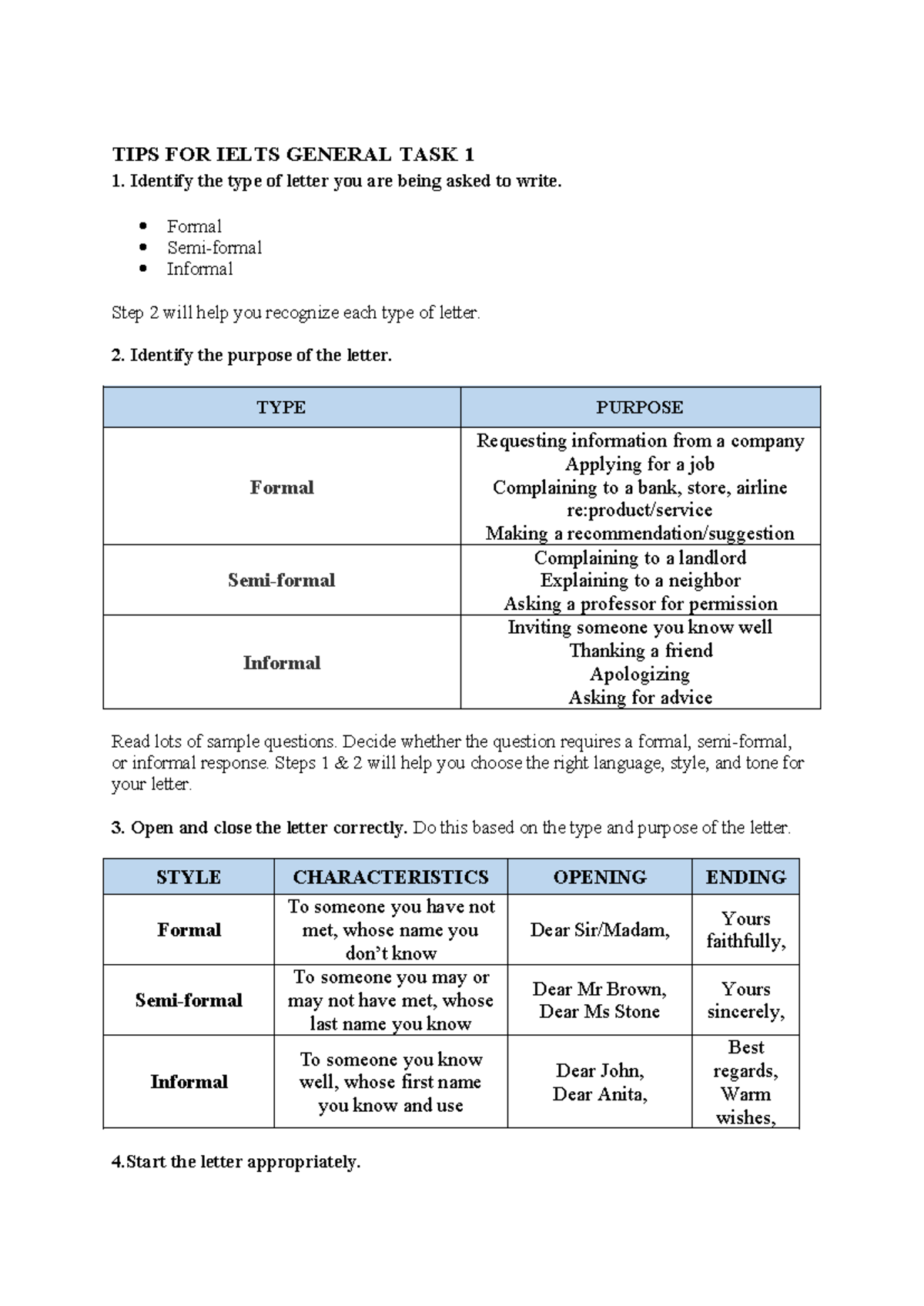Ielts General TASK 1 - Summary english - TIPS FOR IELTS GENERAL TASK 1 ...