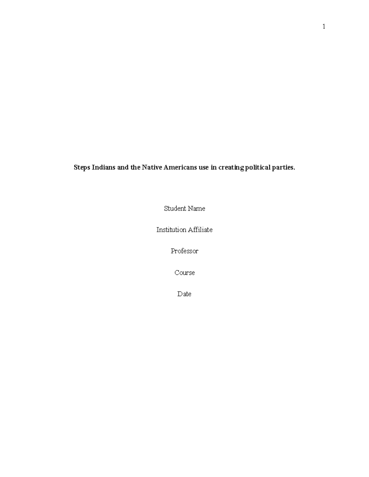 Steps for creating political parties by Indians and the Native ...