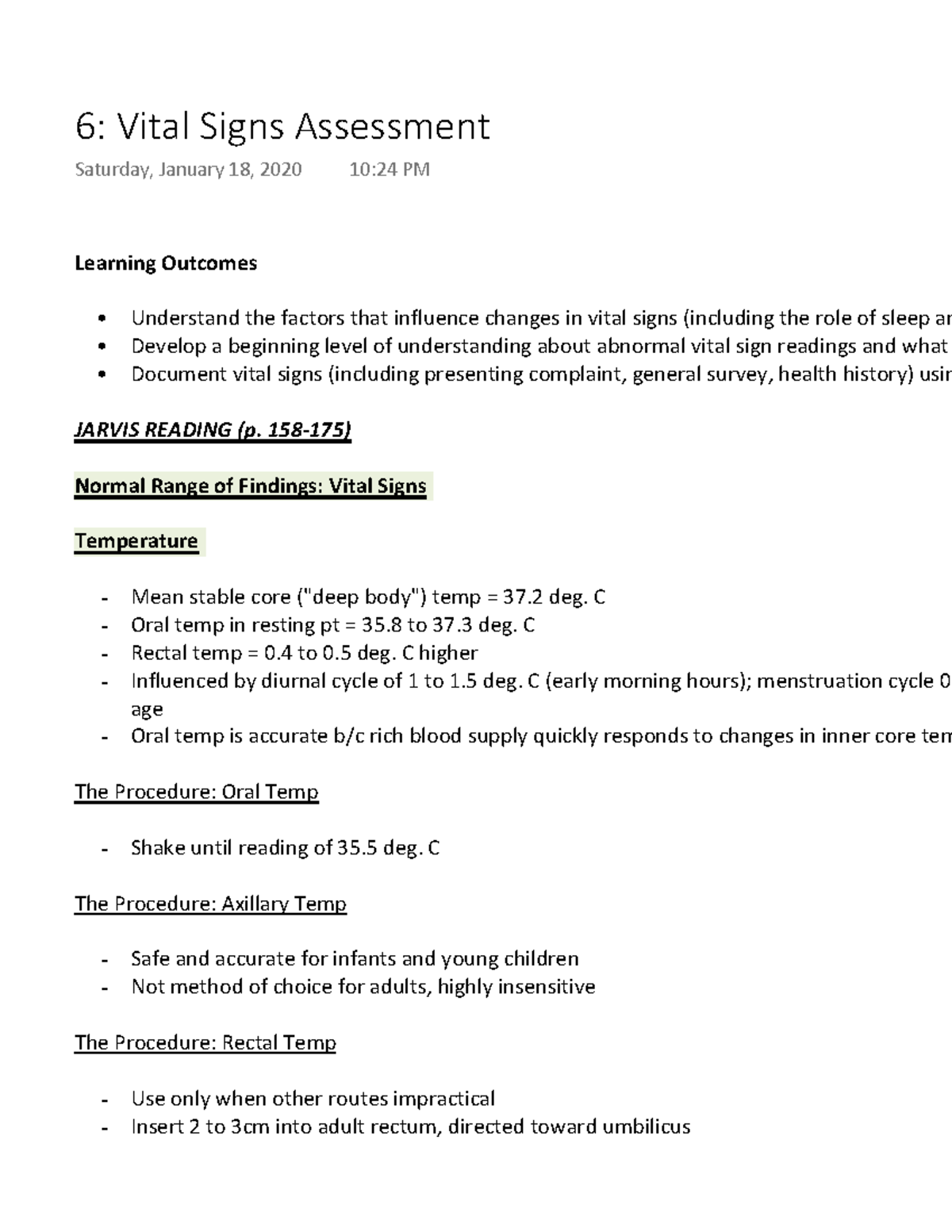 Vital Signs Assessment - Studocu