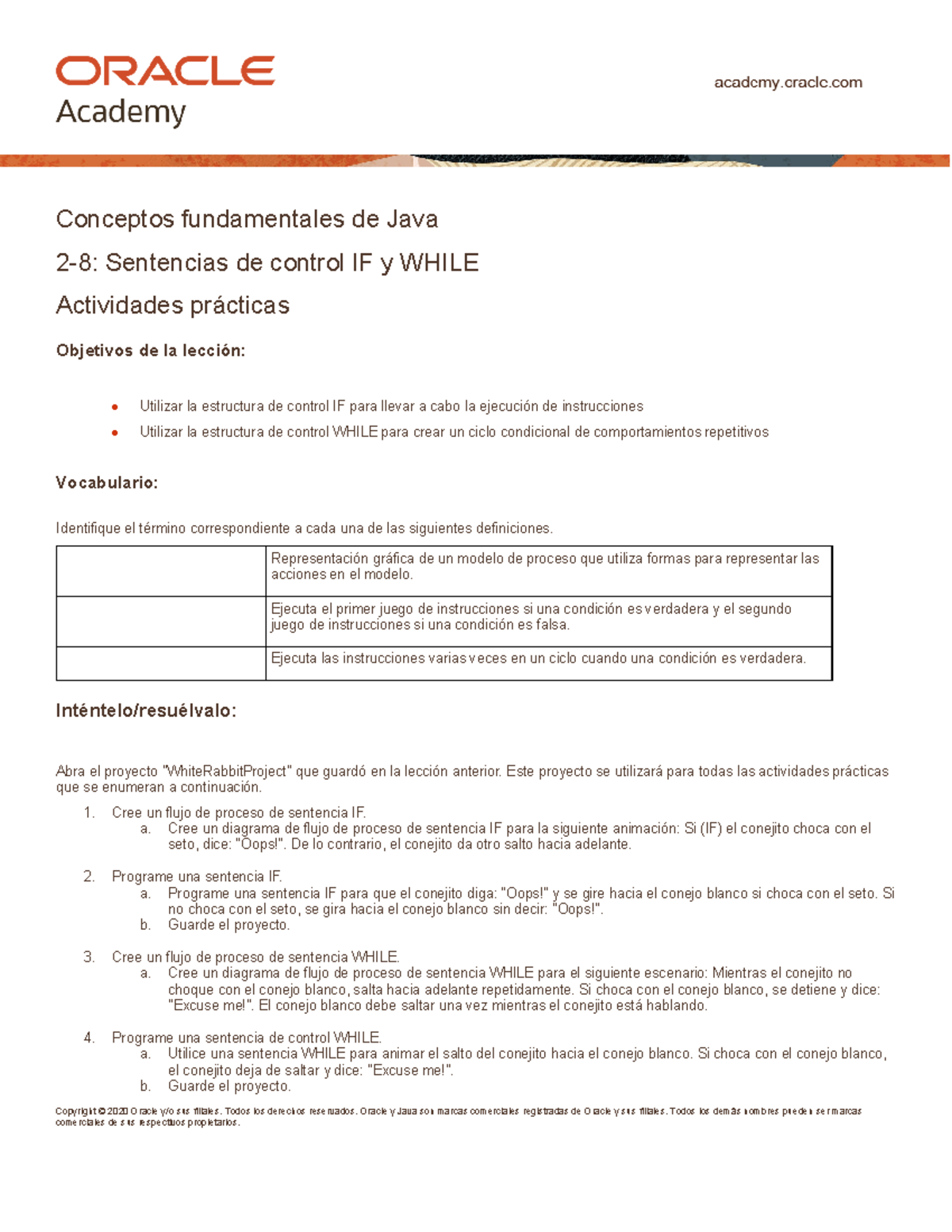 JF 2 8 Practice esp - ninguna - Copyright © 2020 Oracle y/o sus filiales. Todos los derechos ...