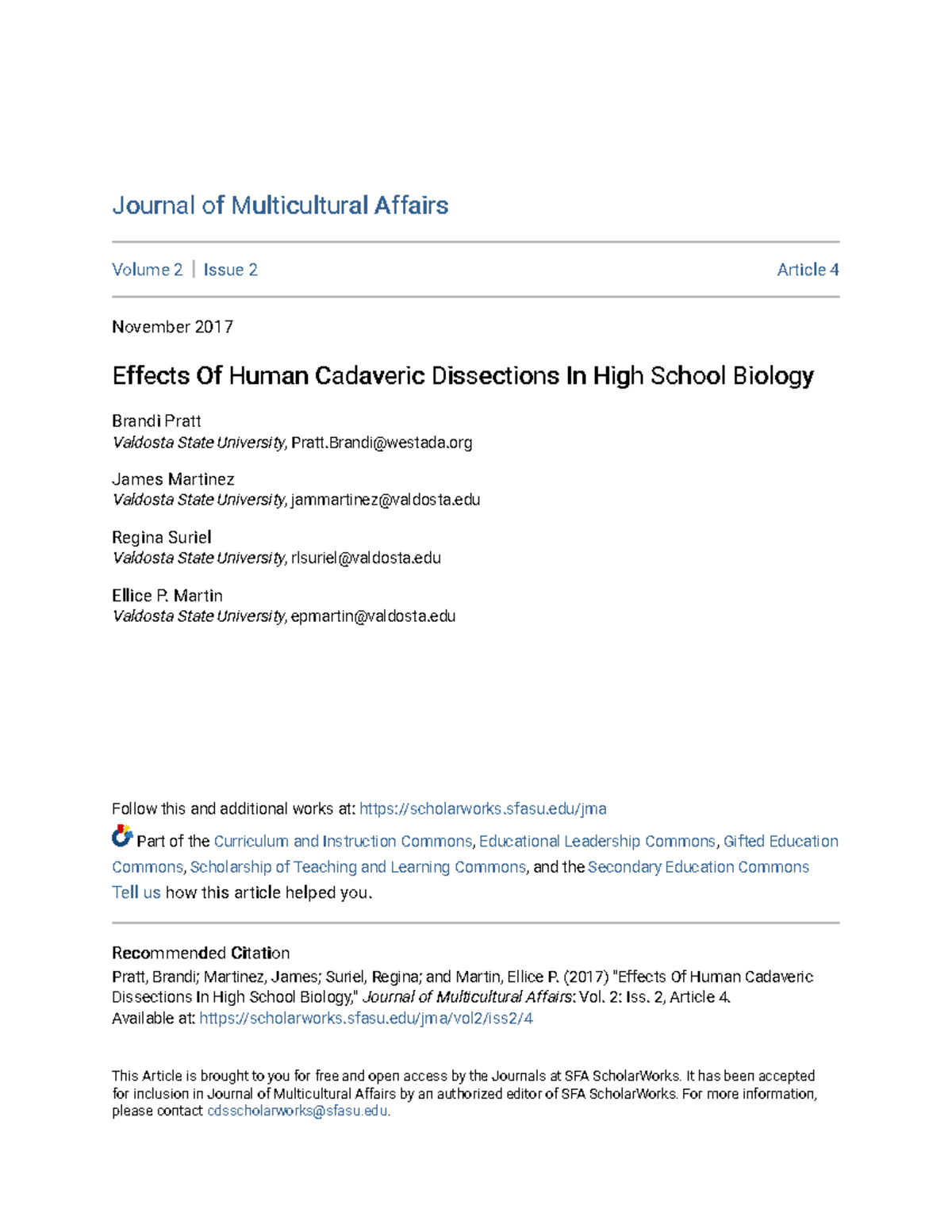 Effects Of Human Cadaveric Dissections In High School Biology - Martin ...