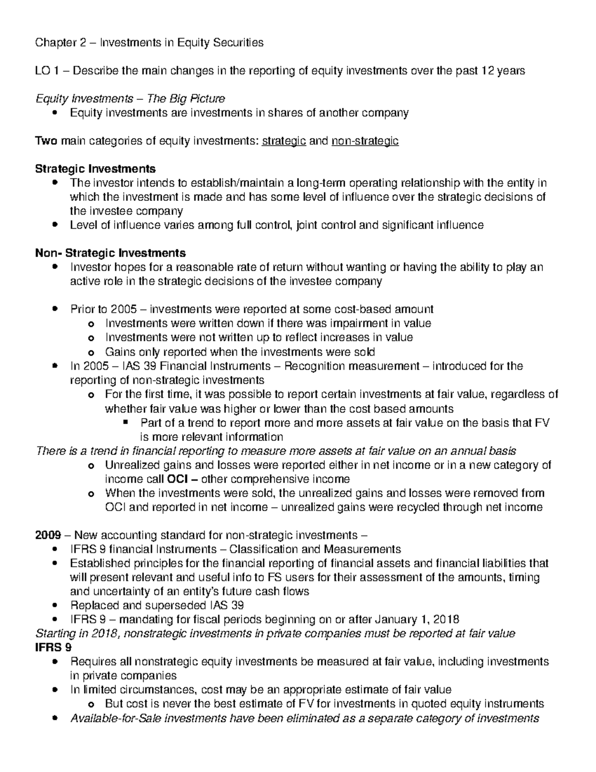 Notes Chapter 2 Investments in Equity Securities - Chapter 2 ...