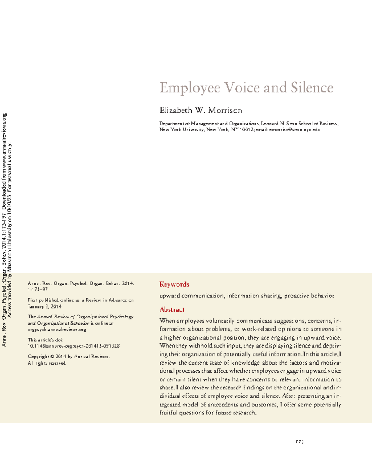 Morrison 2014 employee voice and silence - Employee Voice and Silence ...