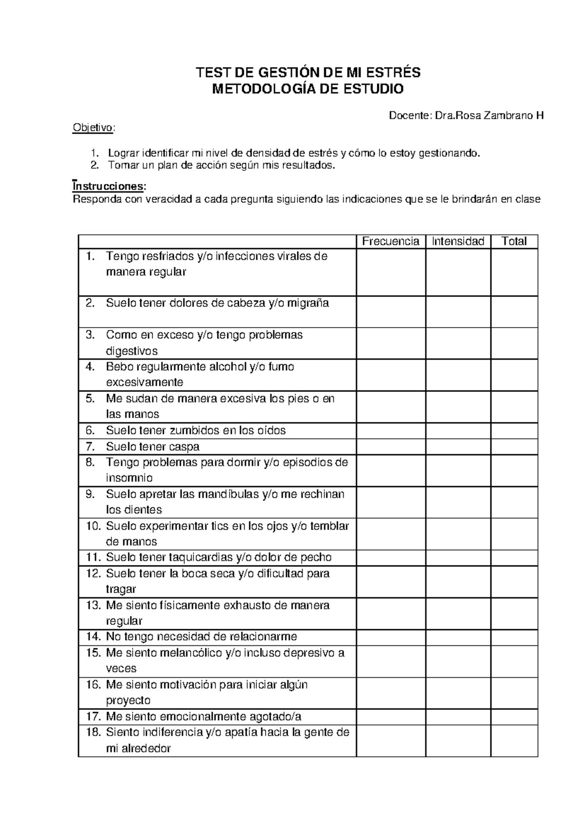 TEST Estrés - TEST - TEST DE GESTIÓN DE MI ESTRÉS METODOLOGÍA DE ...