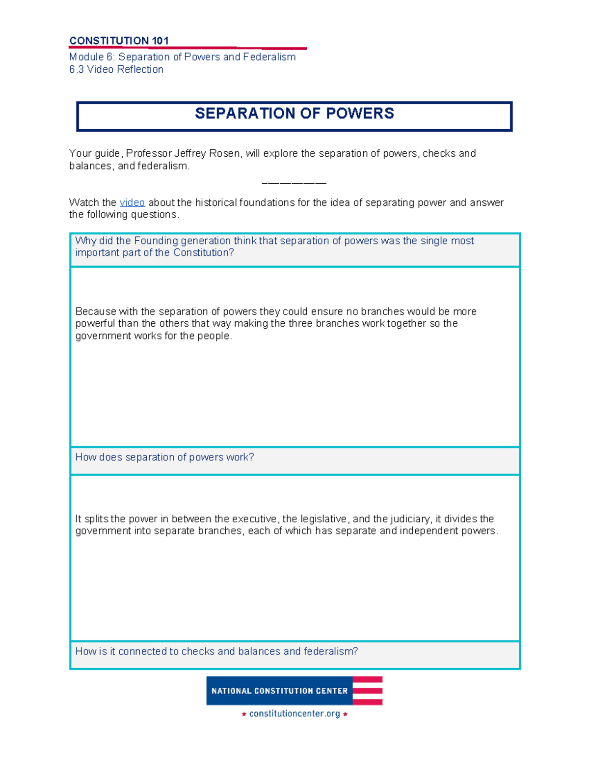 Act 3.6. Separation of powers - CONSTITUTION 101 Module 6: Separation ...