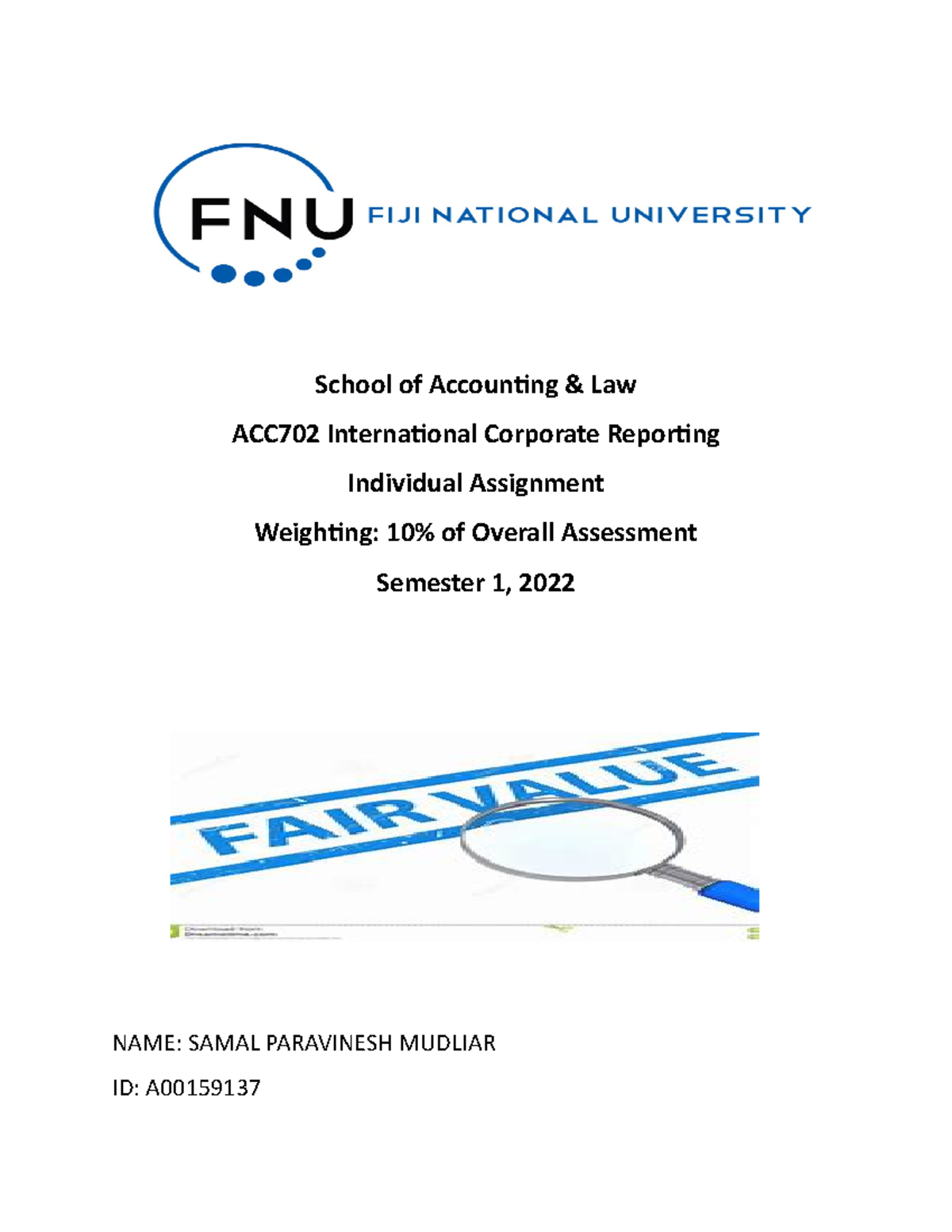 ACC 702 Assingment 1 - assignment - School of Accounting & Law ACC702 ...