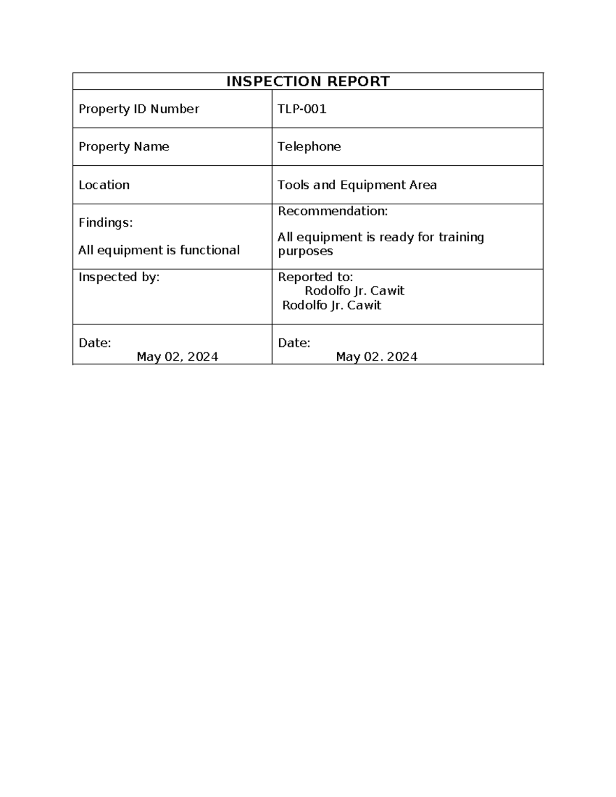 Inspection Report - Bachelor of Technical Vocational Teacher Education ...
