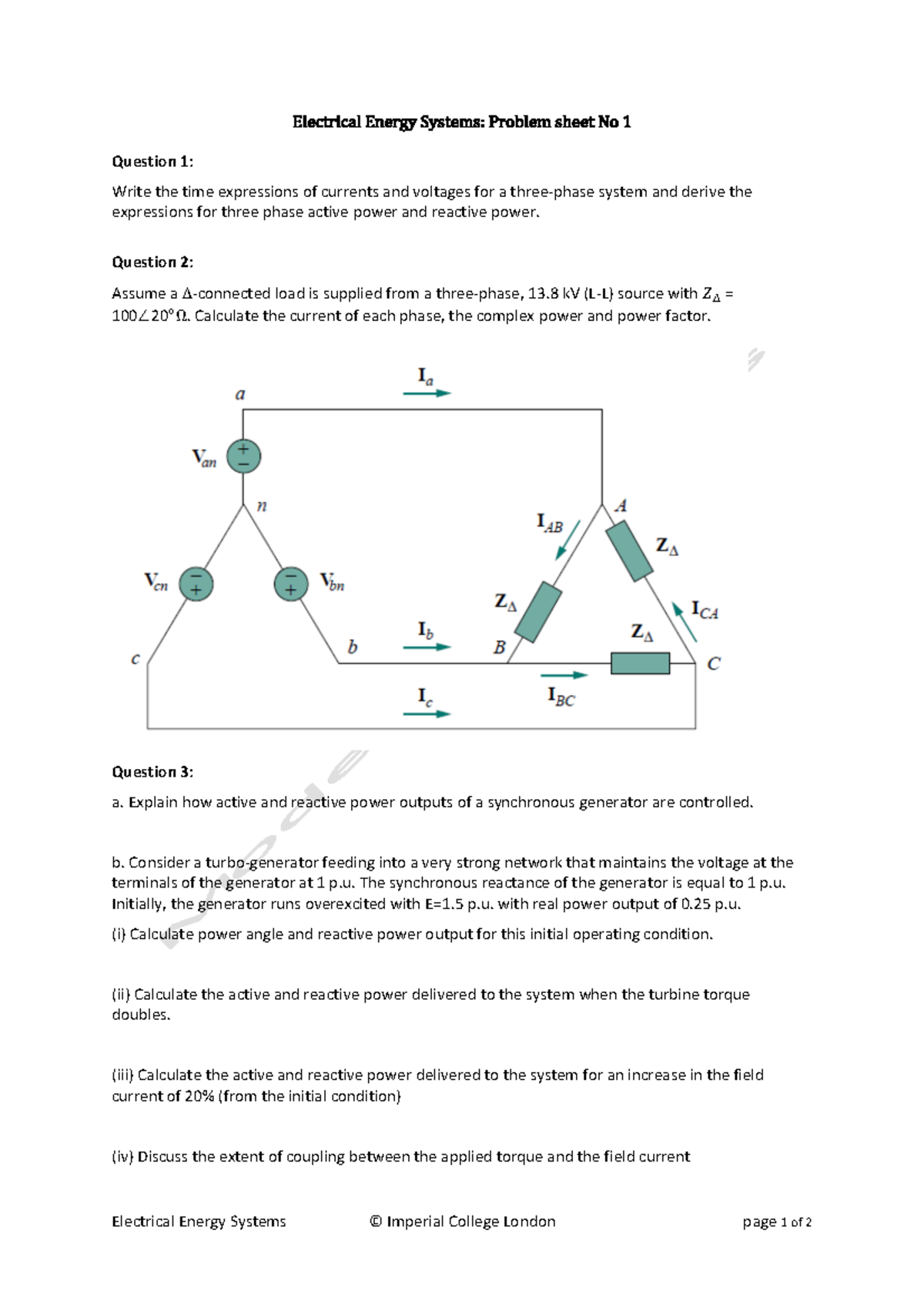 Problem Sheet 1 - Tutorial Work for 3rd year EEE module at Imperial ...