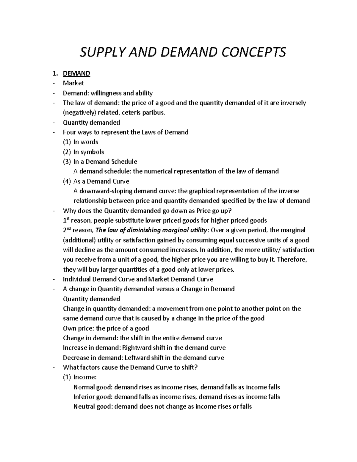 Supply & Demand Concepts 101 - Warning: TT: undefined function: 32 1. DEMAND Market Demand ...