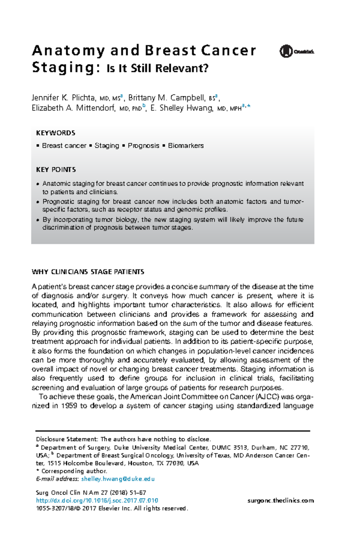 Anatomy and Breast Cancer Staging - A n a t o m y an d B re a s t C a n ...