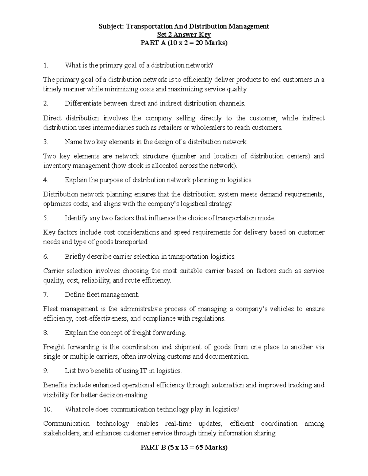 Transportation and Distribution Management - Differentiate between ...