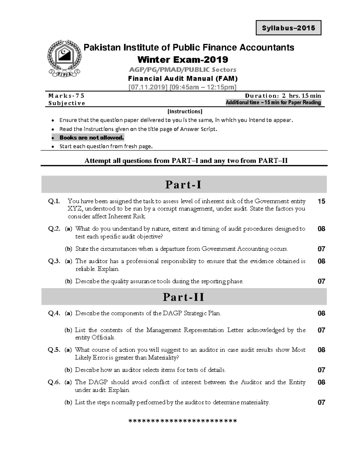 FAM sub - pipfa - Pakistan Institute of Public Finance Accountants ...