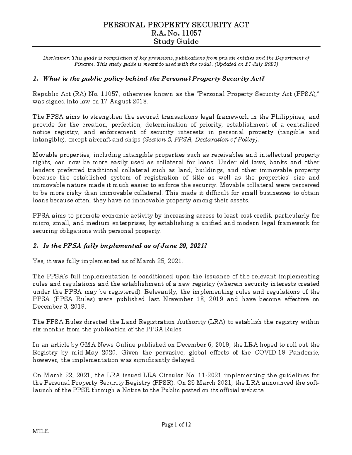 PPSA-Study-Guide - here - R. No. 11057 Study Guide Page 1 of 12 ...