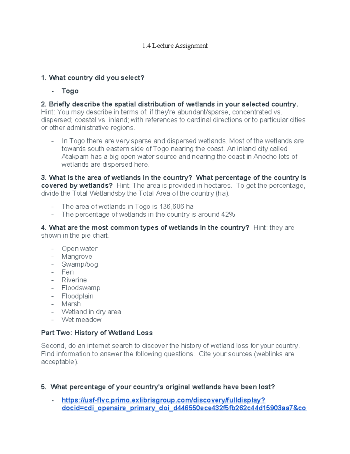 1.4 lecture Assignment - 1 Lecture Assignment What country did you select? Togo Briefly describe ...