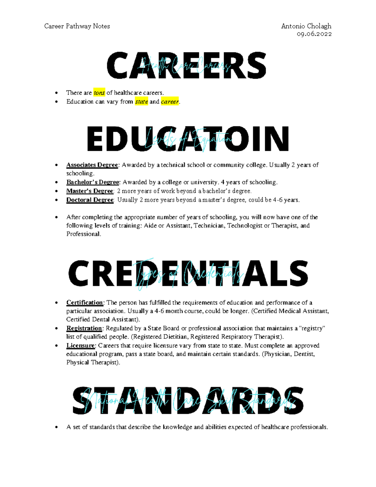 Career Pathway Notes - Hello - Career Pathway Notes Antonio Cholagh 09 ...
