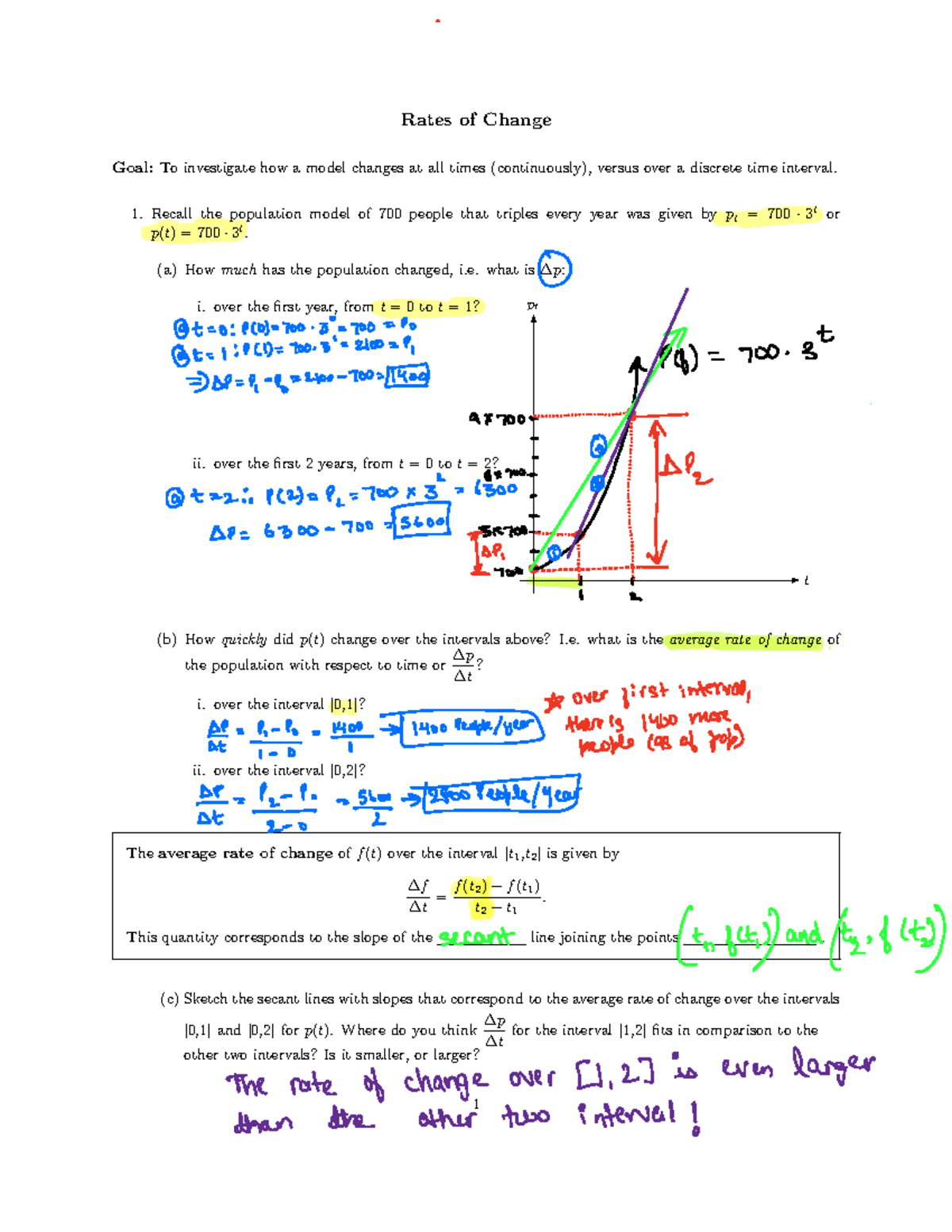 Lesson 04 - Rates of Change Goal: To investigate how a model changes at ...