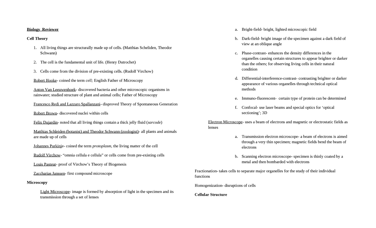 Saint louis university Biology Reviewer Notes - Biology Reviewer Cell ...